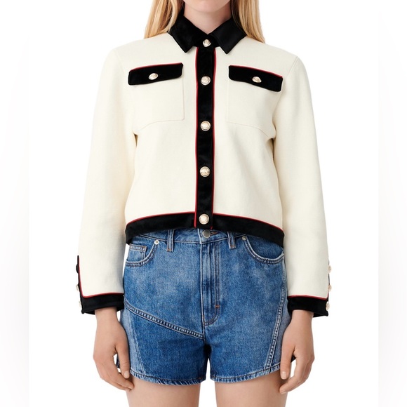Maje | Jackets & Coats | Nwt Maje Molia Cropped Velvet Trim Cardigan ...